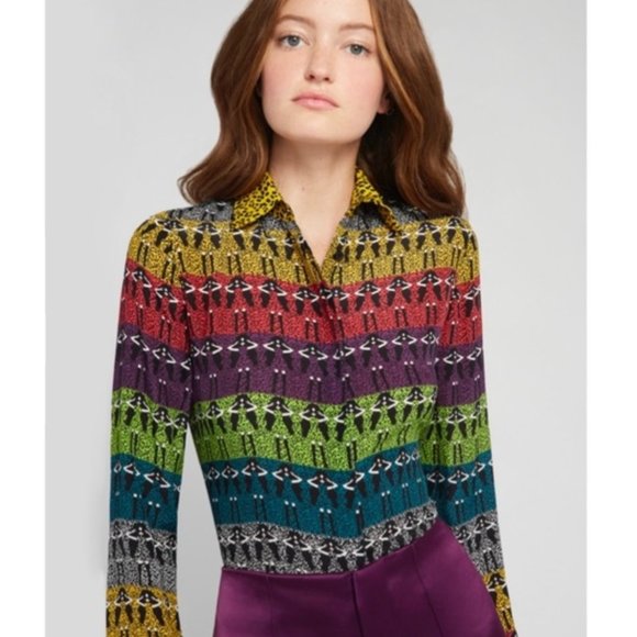 Alice + Olivia | Tops | Alice Olivia Willa Stace Face Silk Blouse ...